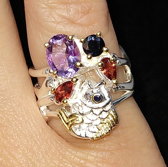 Jewelry | Nice Genuine Sapphire Amethyst Garnet Fish Art Rin | Poshmark